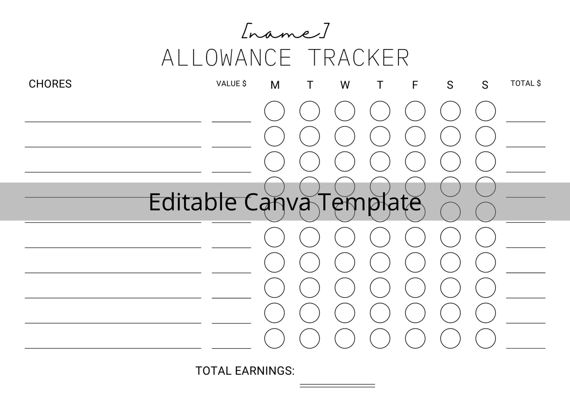 EDITABLE Allowance Chore Chart - Minimalist | Allowance Tracker ...