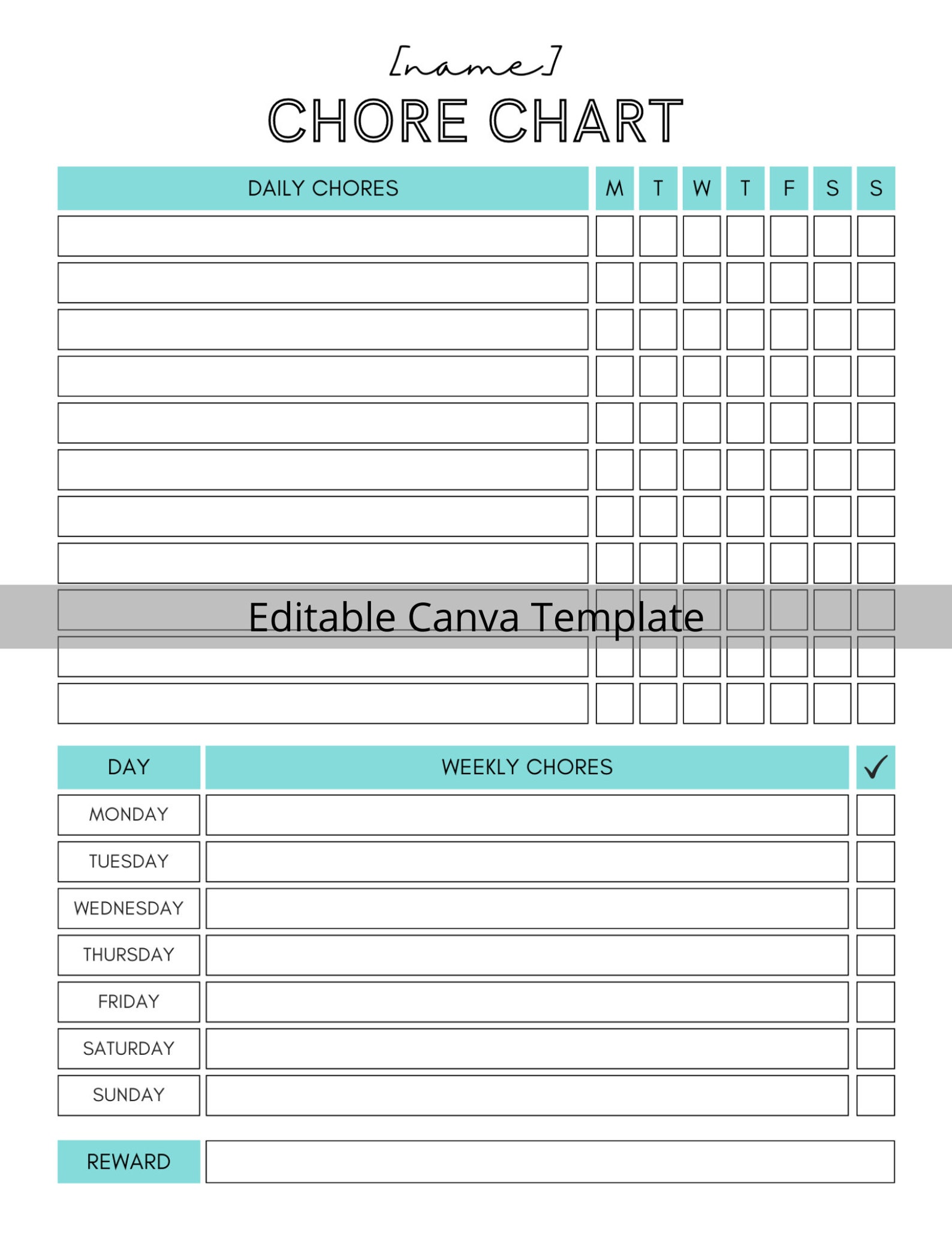 EDITABLE Daily & Weekly Chore Chart for Teens | Kids Chore Chart ...