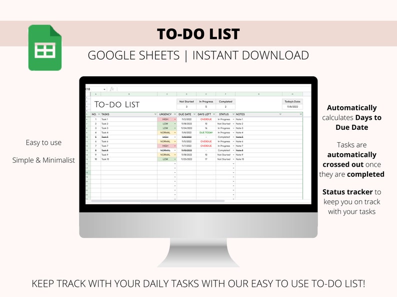To Do List Google Sheets Task Planner Editable to Do List - Etsy