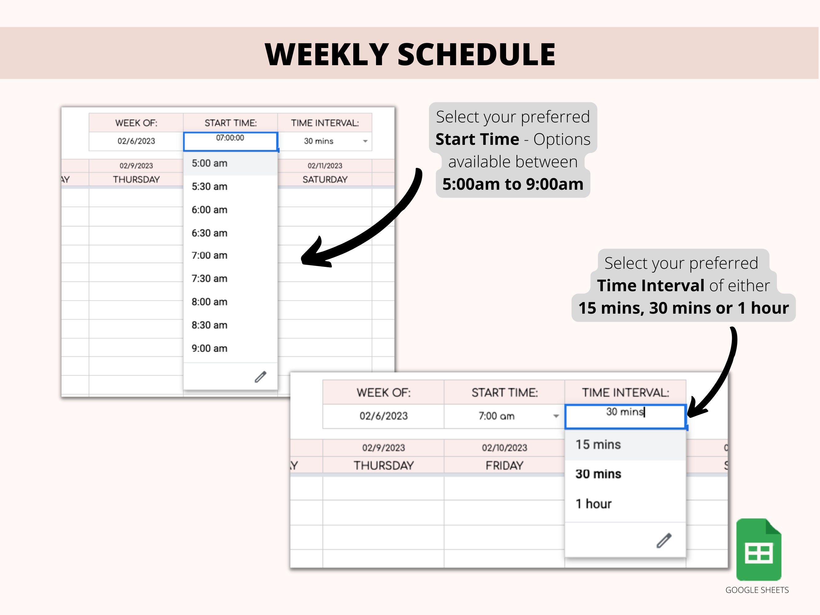 Weekly Schedule Google Sheets | Daily Schedule | Digital Weekly ...