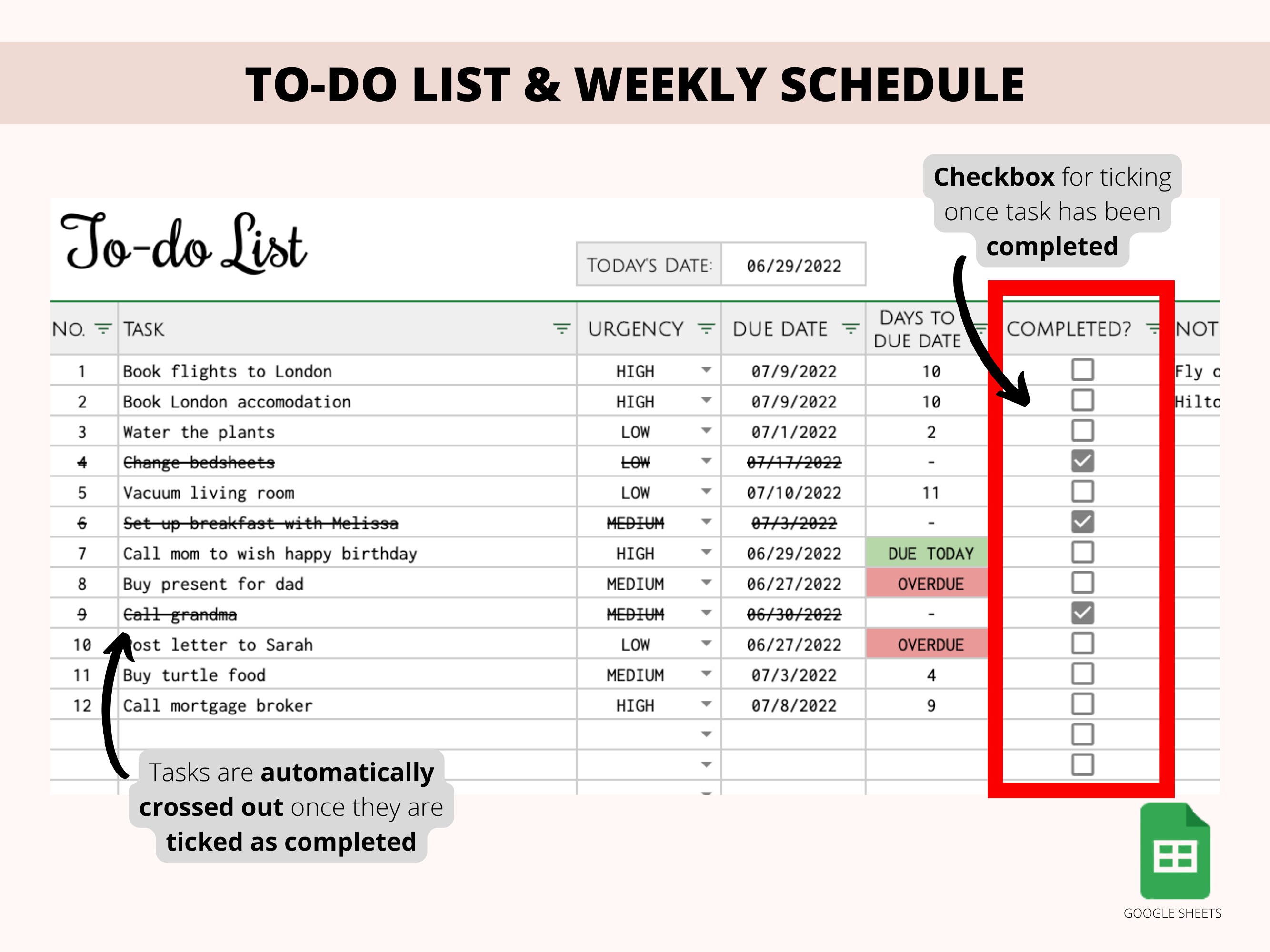 To Do List and Weekly Schedule Google Sheets Daily Schedule to Do List ...