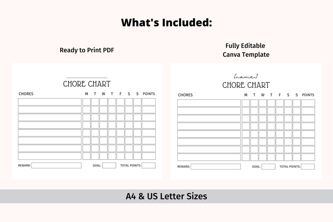 EDITABLE Daily Chore Chart With Reward Points System - Minimalist ...