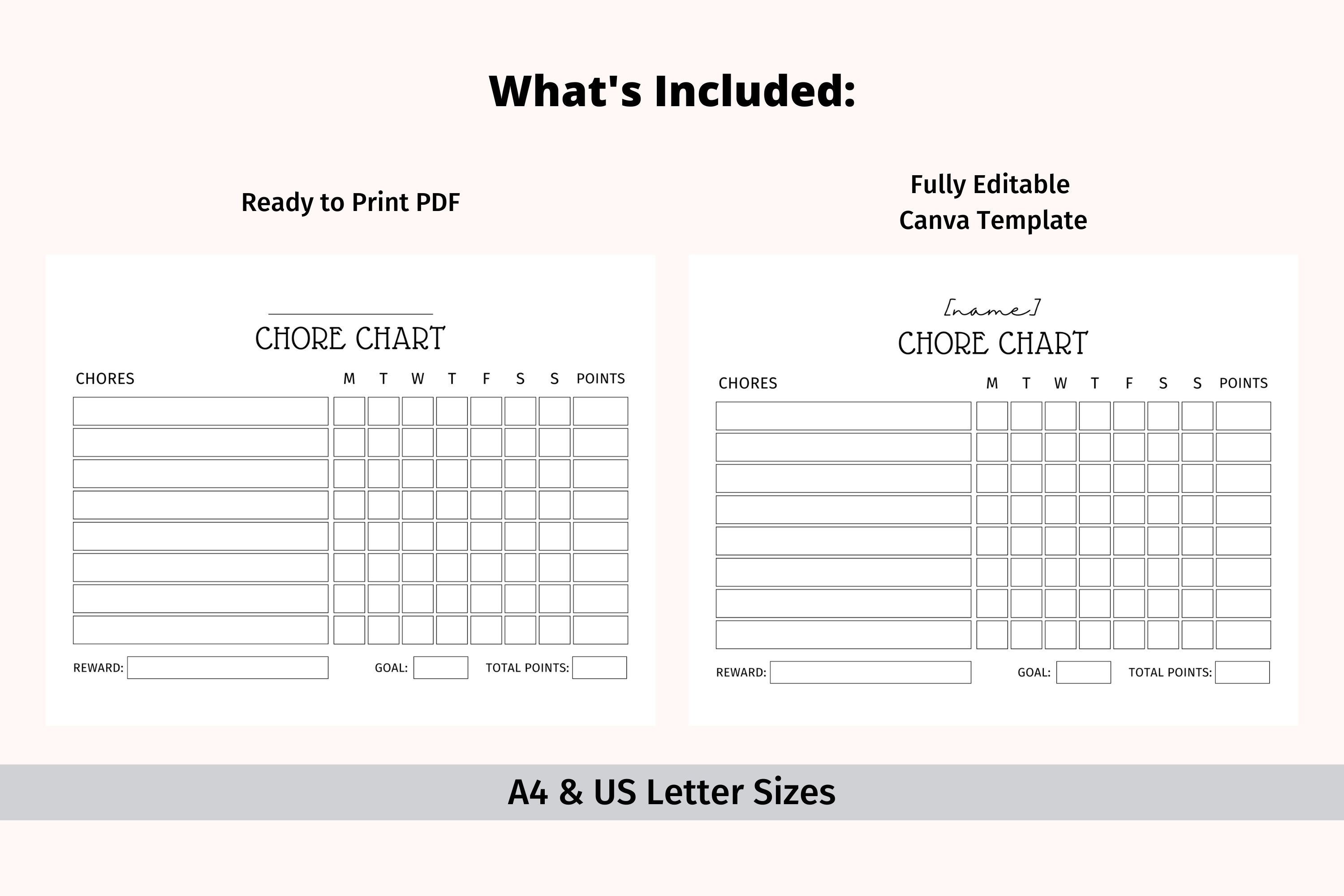 EDITABLE Daily Chore Chart With Reward Points System - Minimalist ...