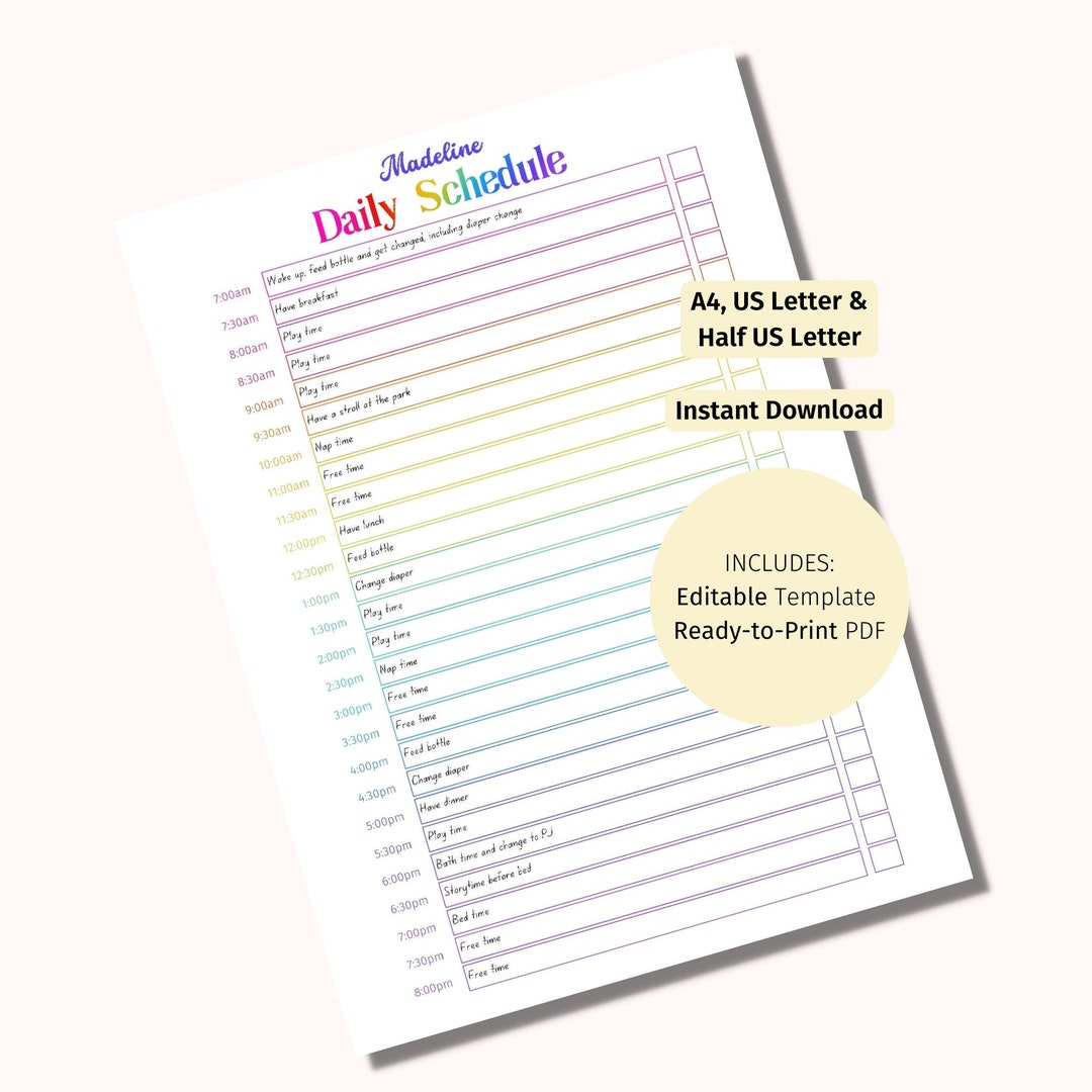 EDITABLE Daily Schedule Checklist - Minimalist | Babies & Kids Routine ...