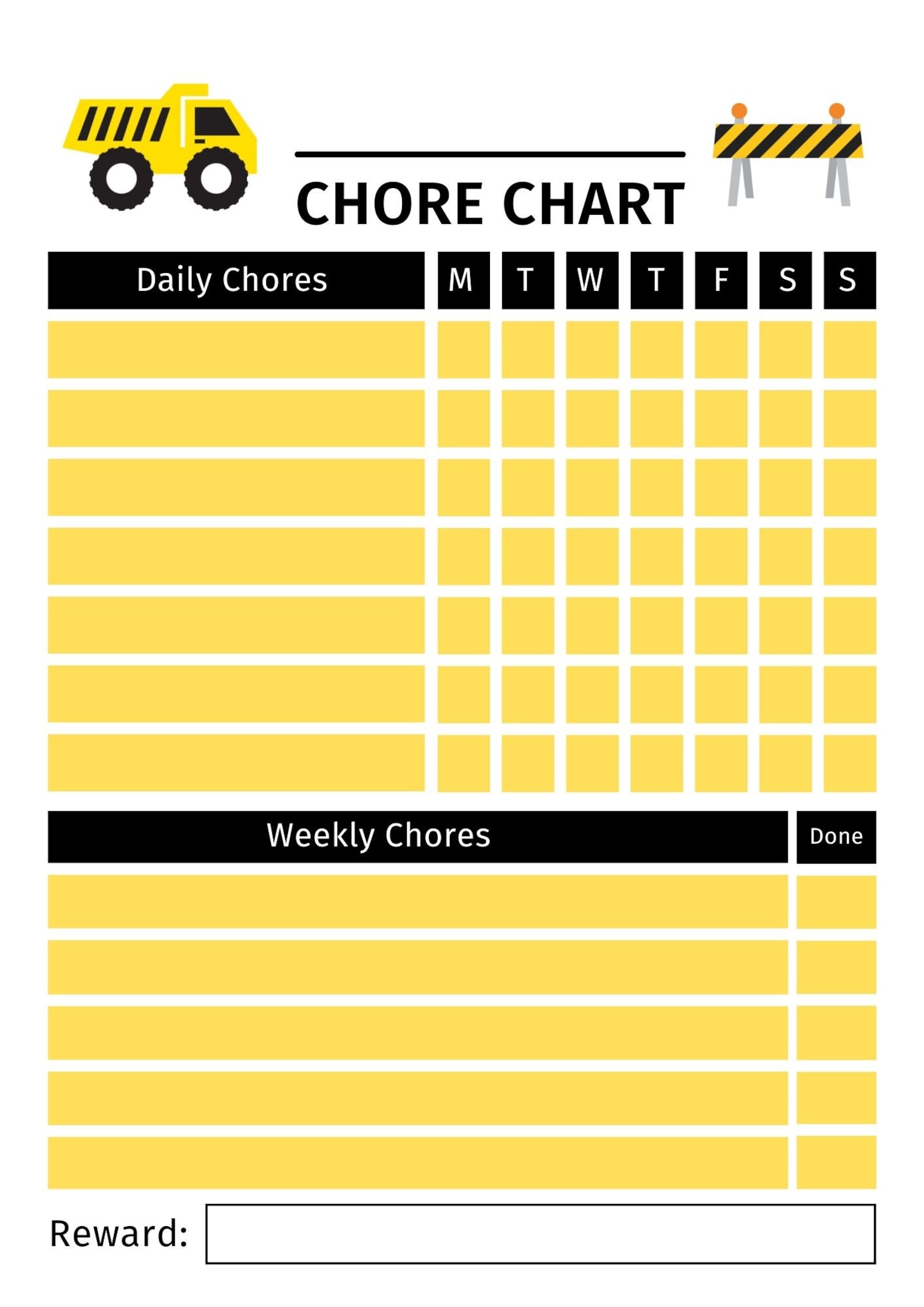 EDITABLE Kids Daily & Weekly Chore Chart - Construction Trucks | Kids ...