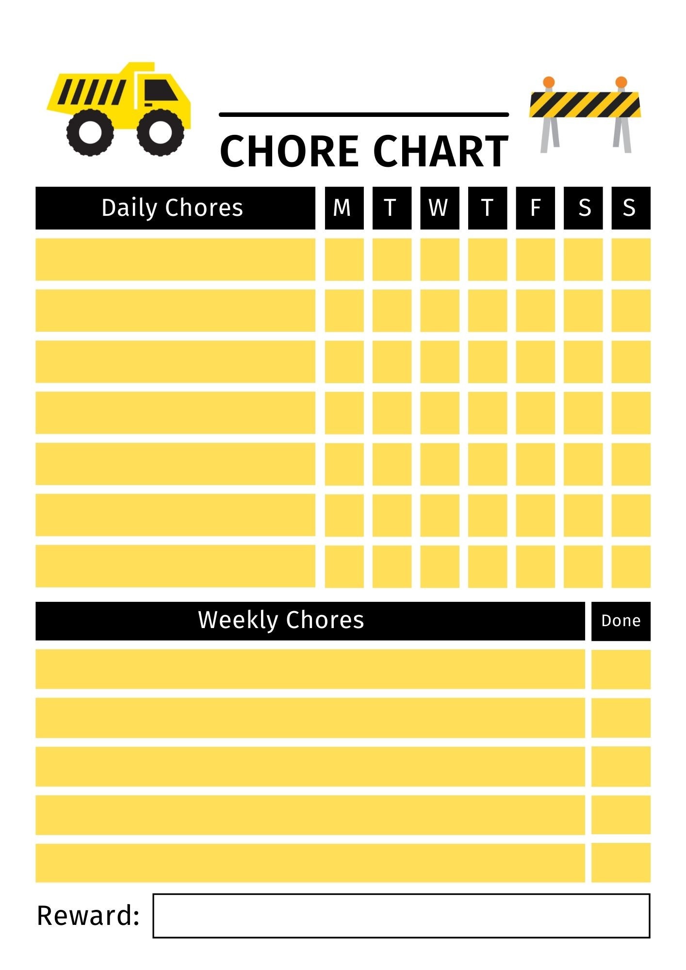 EDITABLE Kids Daily & Weekly Chore Chart - Construction Trucks | Kids ...