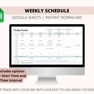 Weekly Schedule Google Sheets Daily Schedule Digital - Etsy