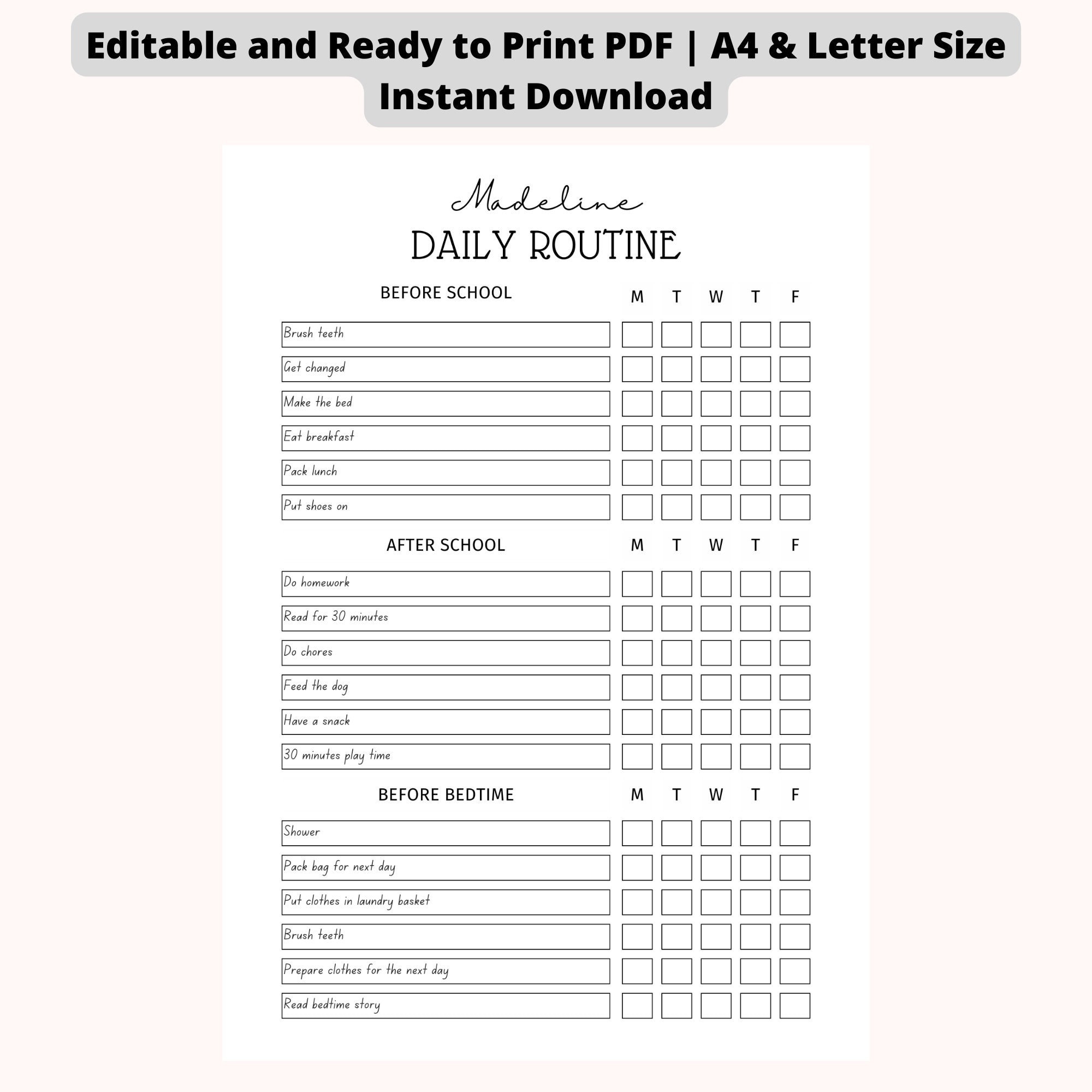 EDITABLE Kids Daily Checklist - Minimalist | Kids Routine Checklist ...