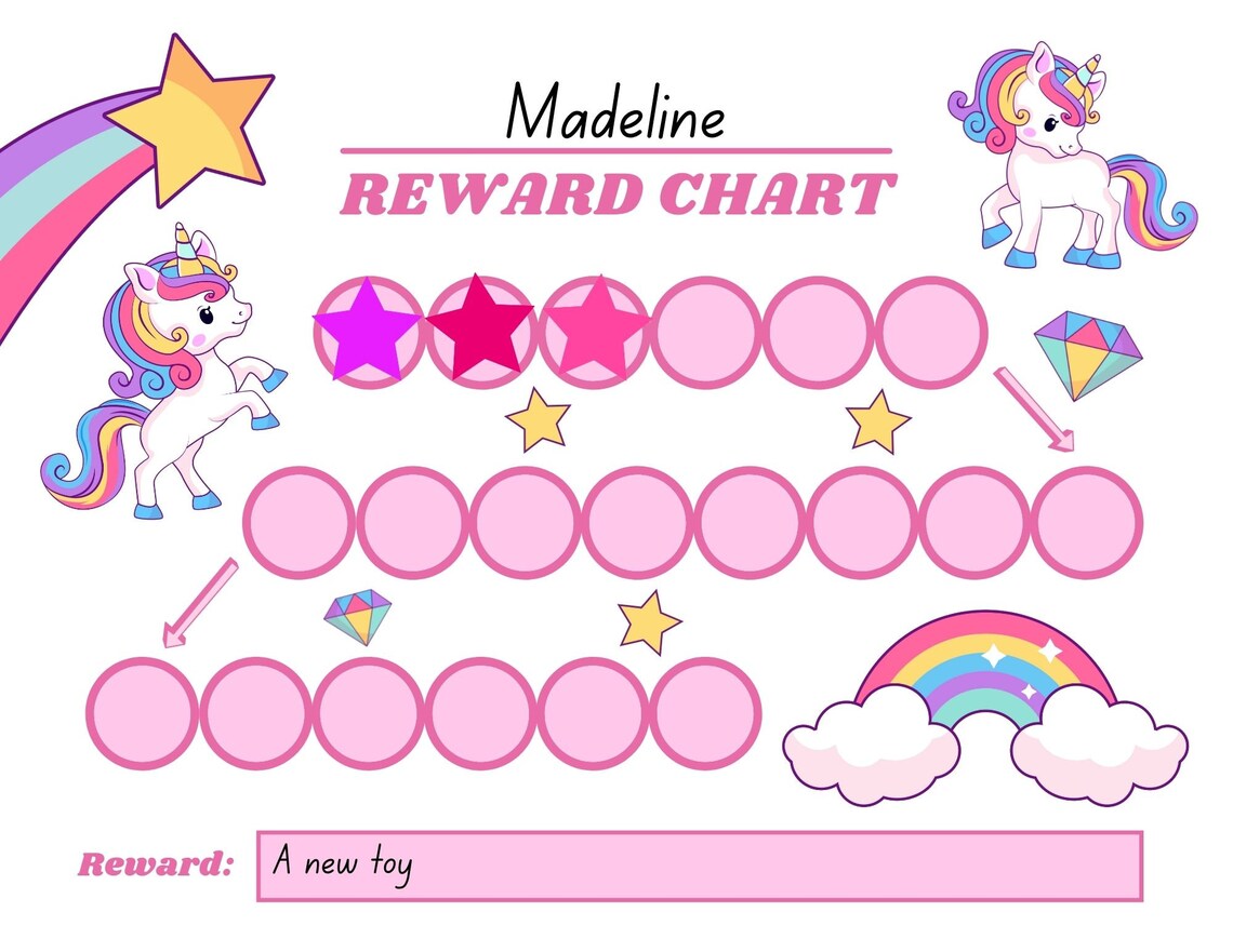 PRINTABLE Kids Reward Chart Unicorn & Rainbows Toddler Girls Reward ...