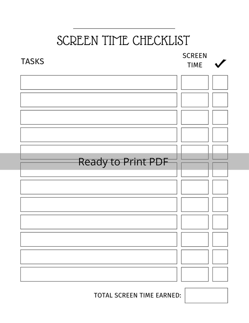 EDITABLE Screen Time Checklist - Minimalist | Screen Time Tracker ...