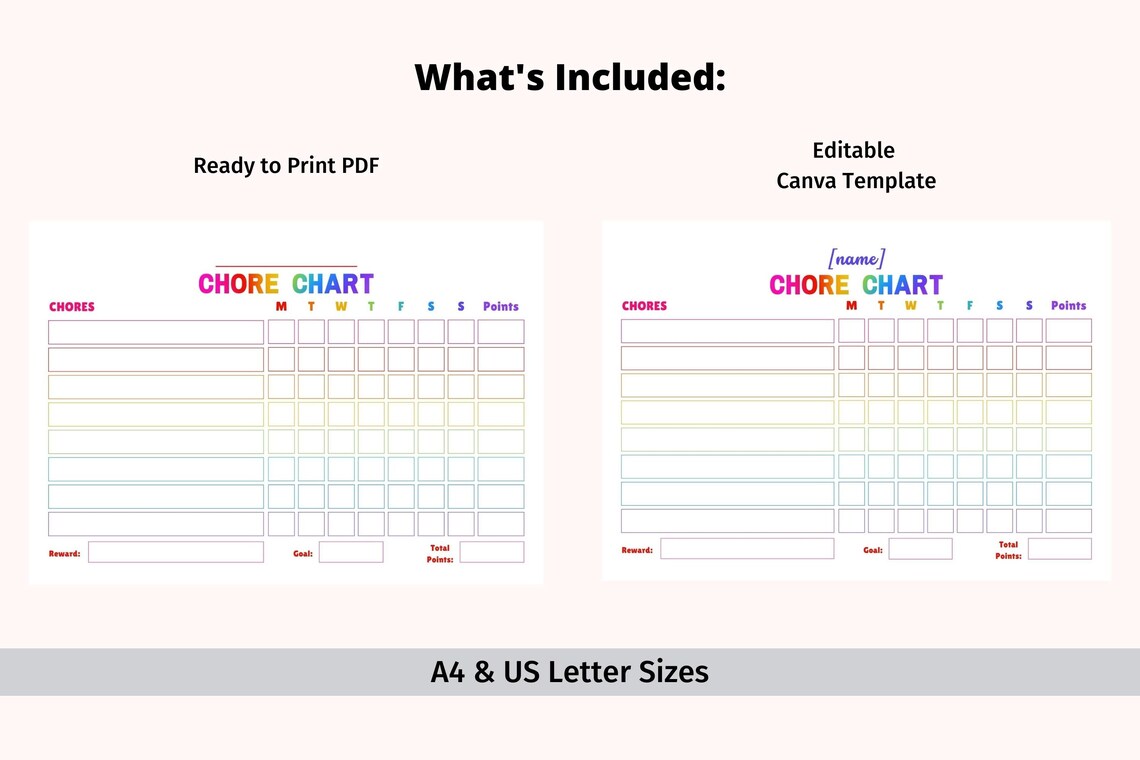 EDITABLE Daily Chore Chart With Reward Points System Rainbow Kids Teens ...