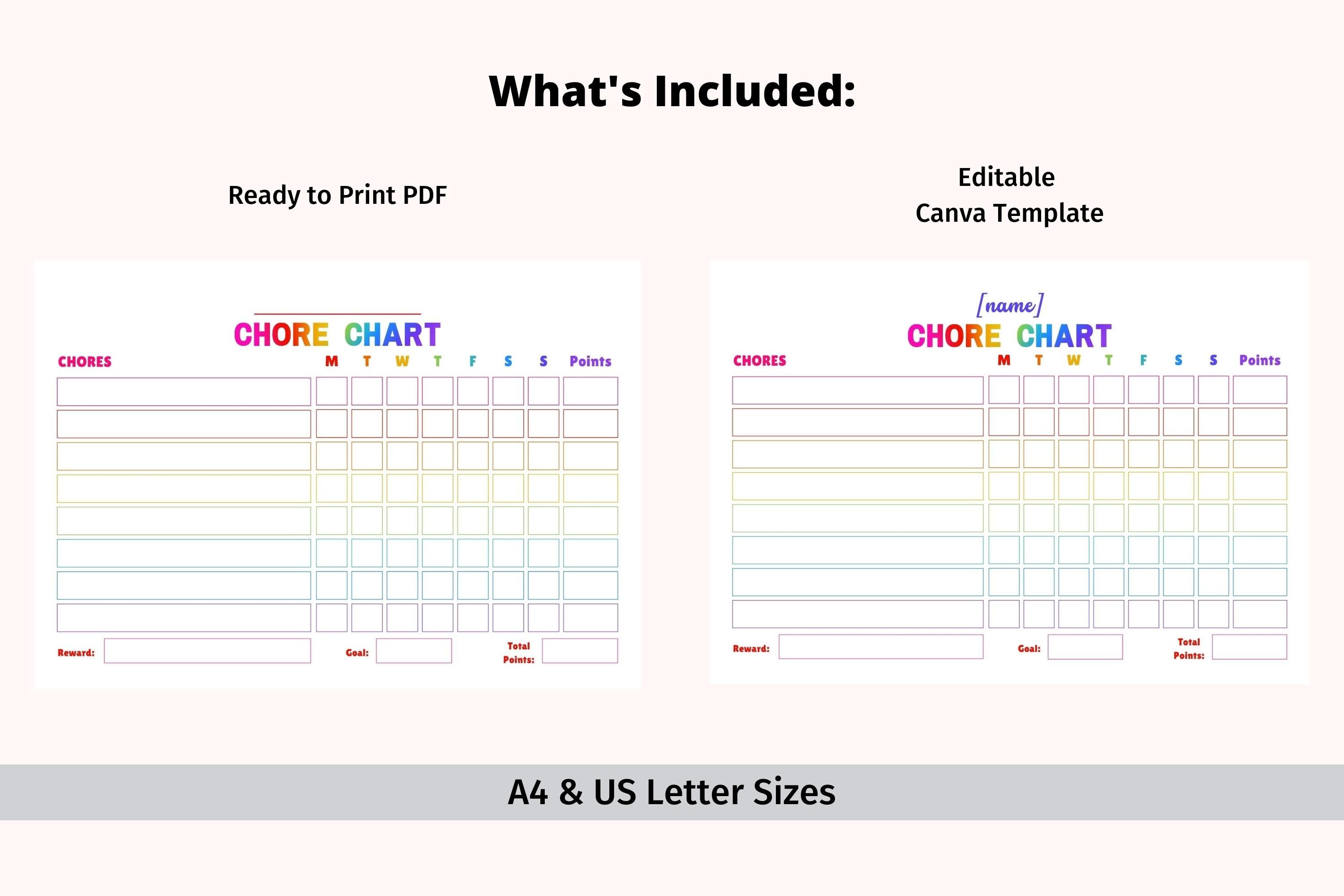 EDITABLE Daily Chore Chart With Reward Points System Rainbow Kids Teens ...