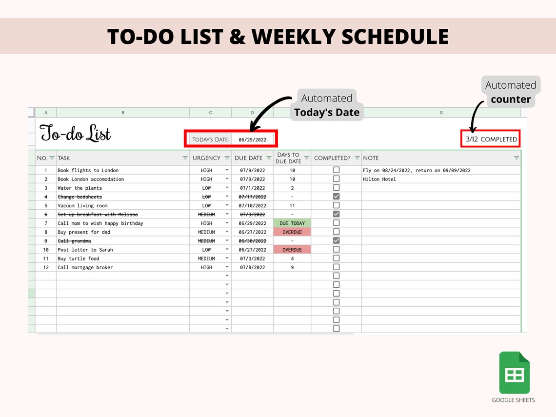 To Do List and Weekly Schedule Google Sheets Daily Schedule to Do List ...