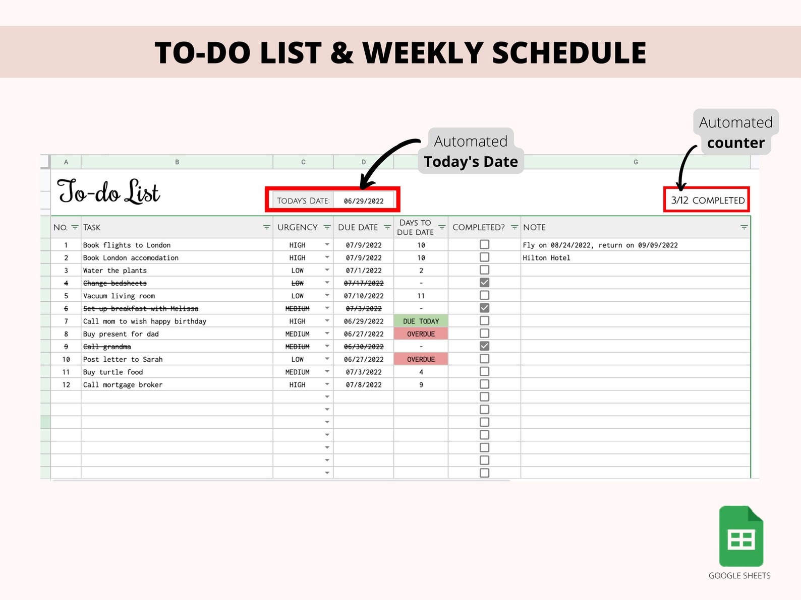 To Do List and Weekly Schedule Google Sheets Daily Schedule to Do List ...