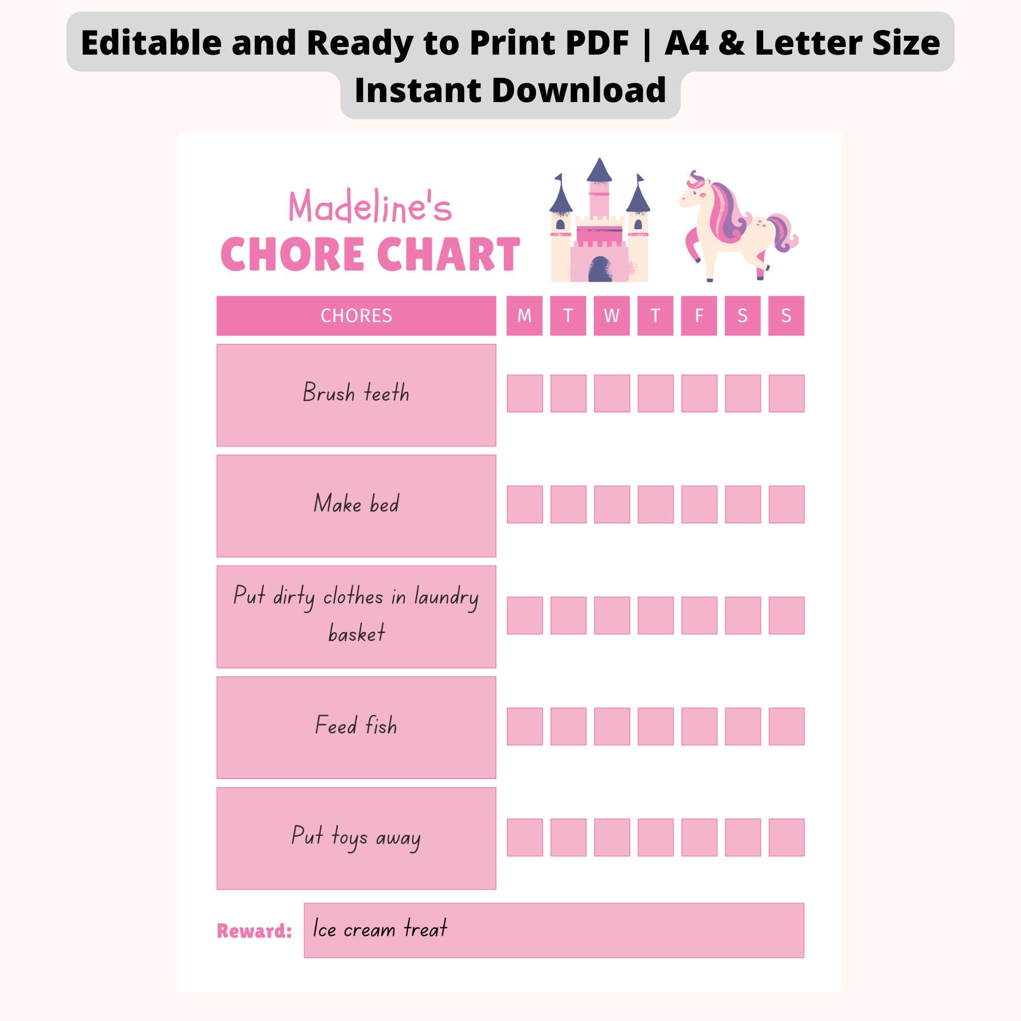EDITABLE Kids Chore Chart - Unicorn | Toddler Chore Chart | Girls Chore ...