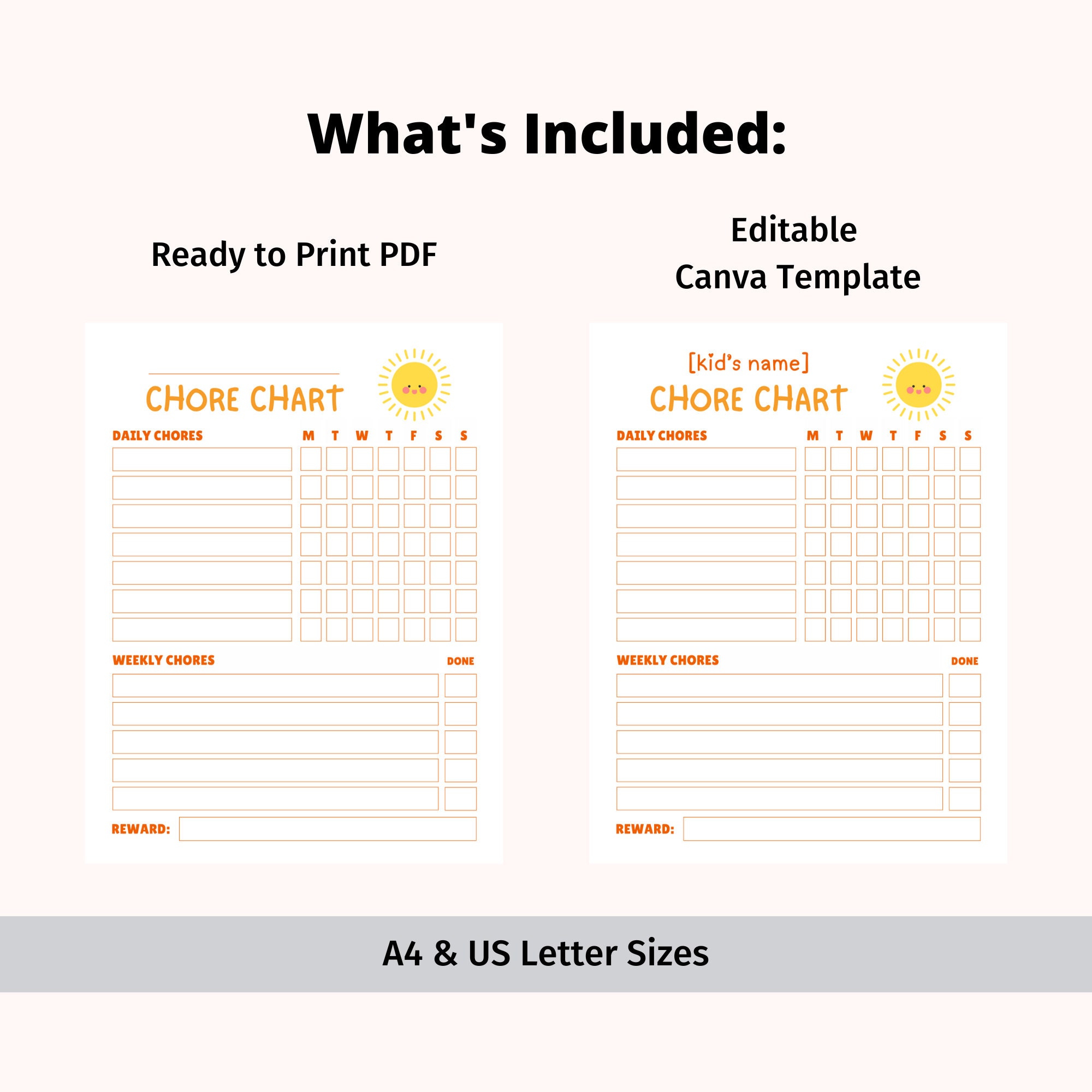 EDITABLE Kids Daily & Weekly Chore Chart | Kids Reward Chore Chart ...