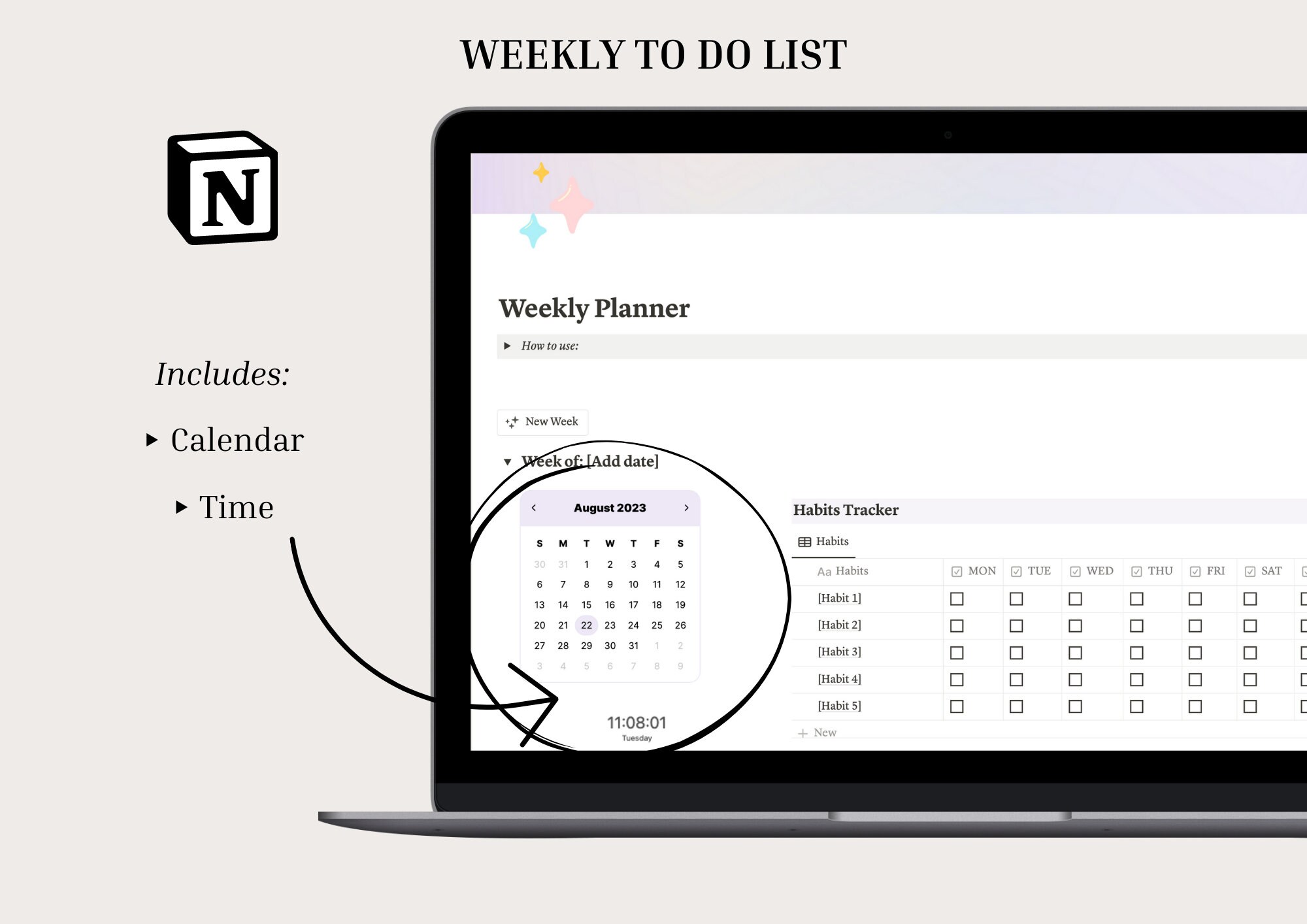 Notion Weekly Planner Template Simple Digital Planner Weekly - Etsy