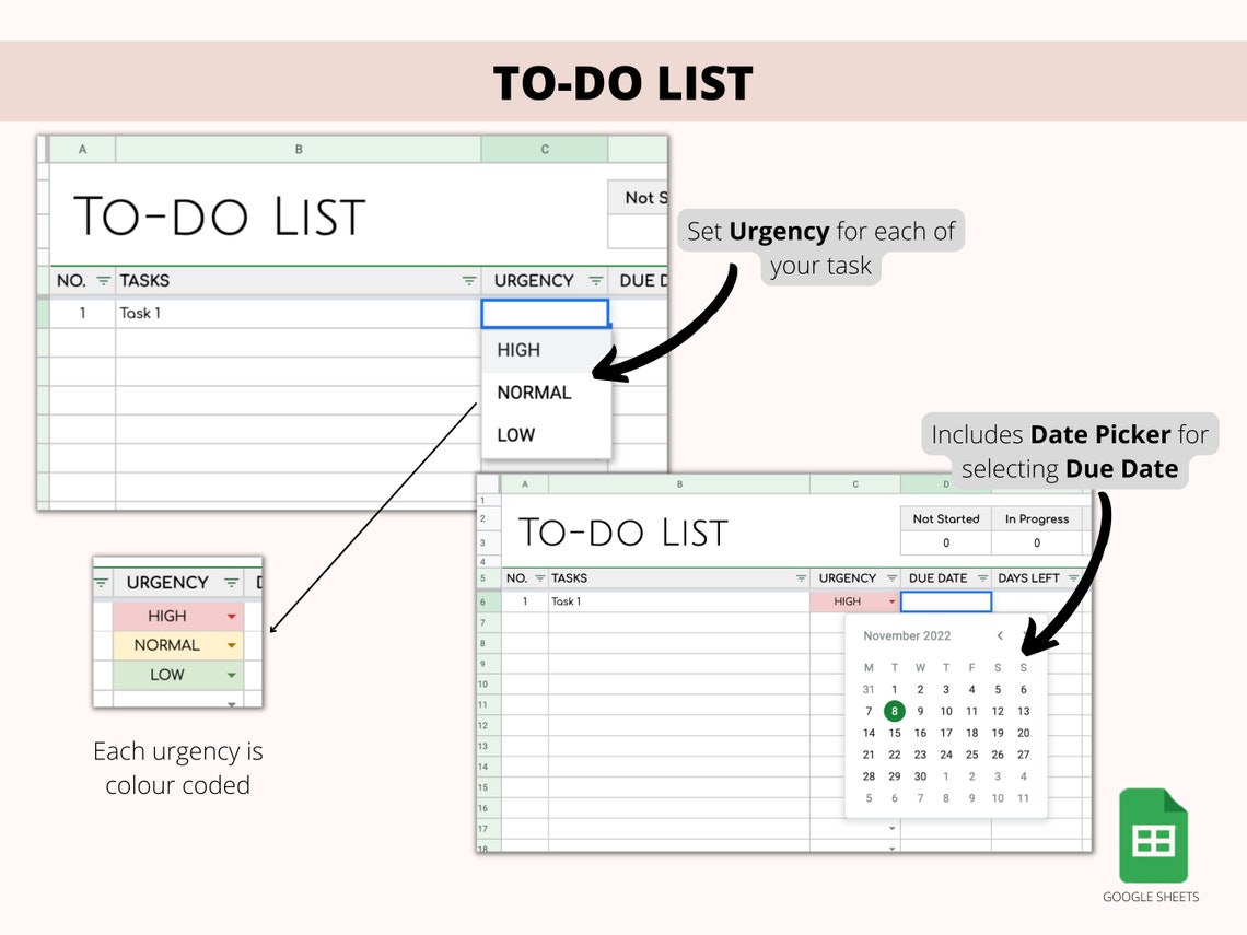 To Do List Google Sheets | Task Planner | Editable to Do List With Due ...
