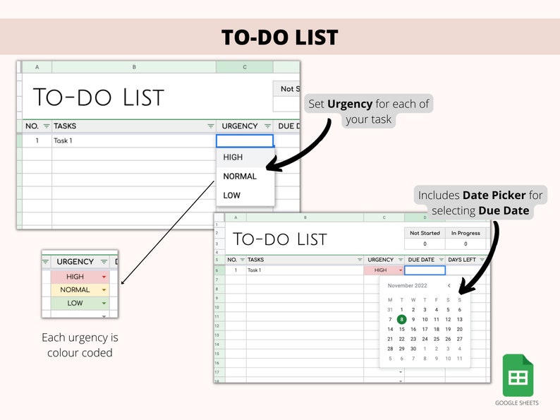 To Do List Google Sheets | Task Planner | Editable to Do List With Due Date | Task Checklist ...