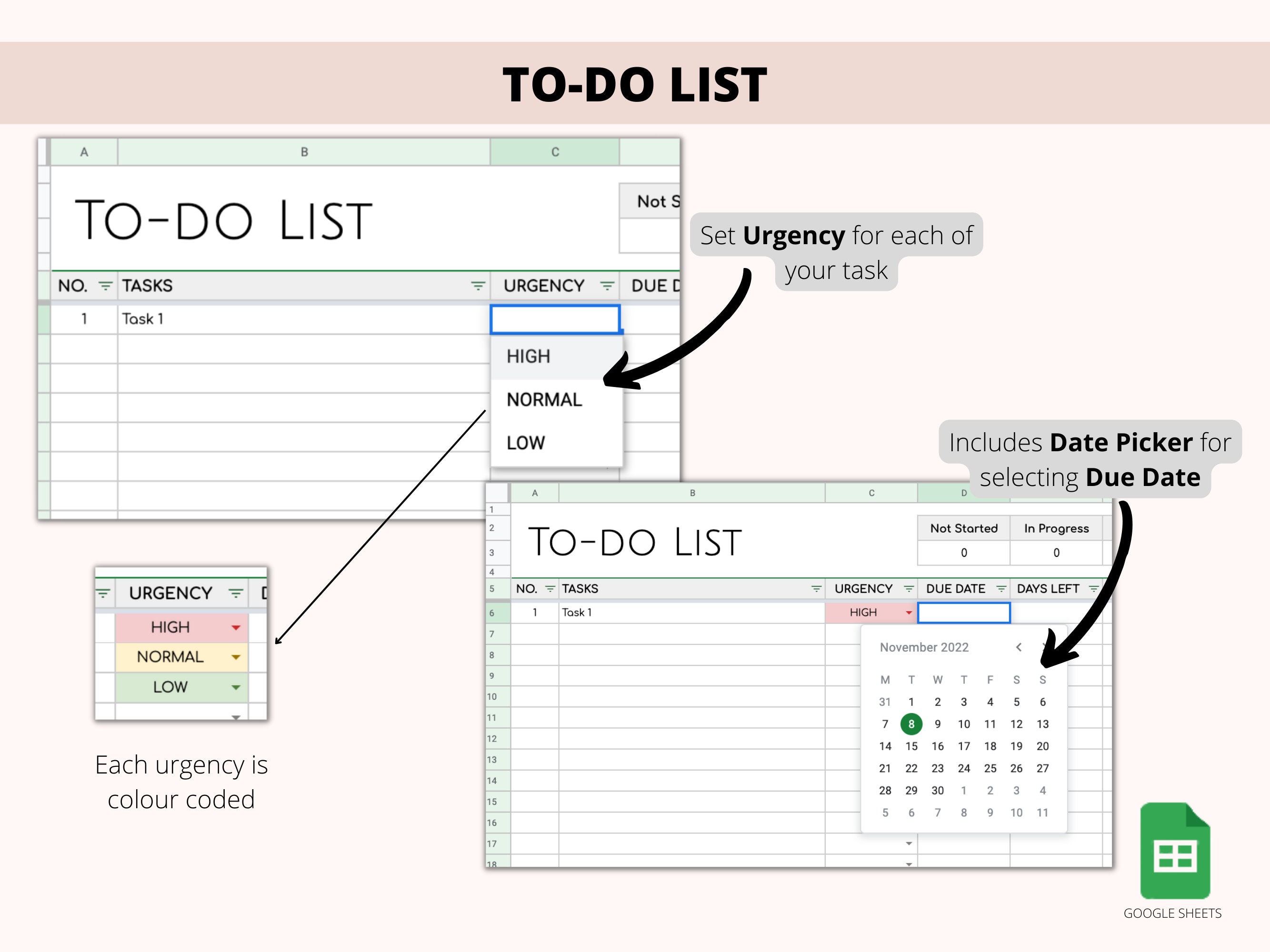 To Do List Google Sheets | Task Planner | Editable to Do List With Due ...