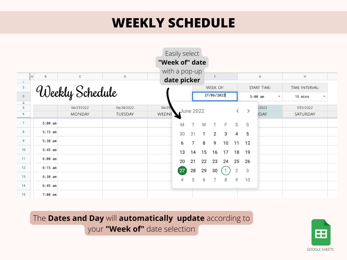 Weekly Schedule Google Sheets Daily Schedule Digital Weekly Schedule ...