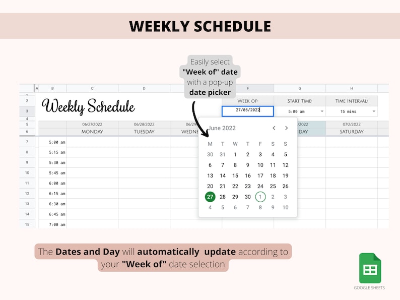 Weekly Schedule Google Sheets Daily Schedule Digital Weekly Schedule ...