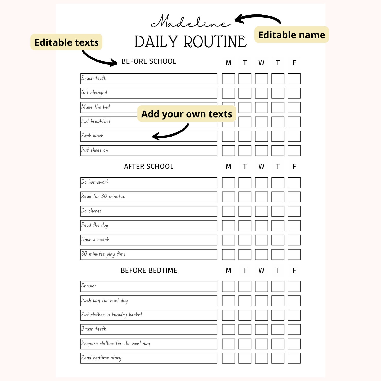 EDITABLE Kids Daily Checklist - Minimalist | Kids Routine Checklist ...