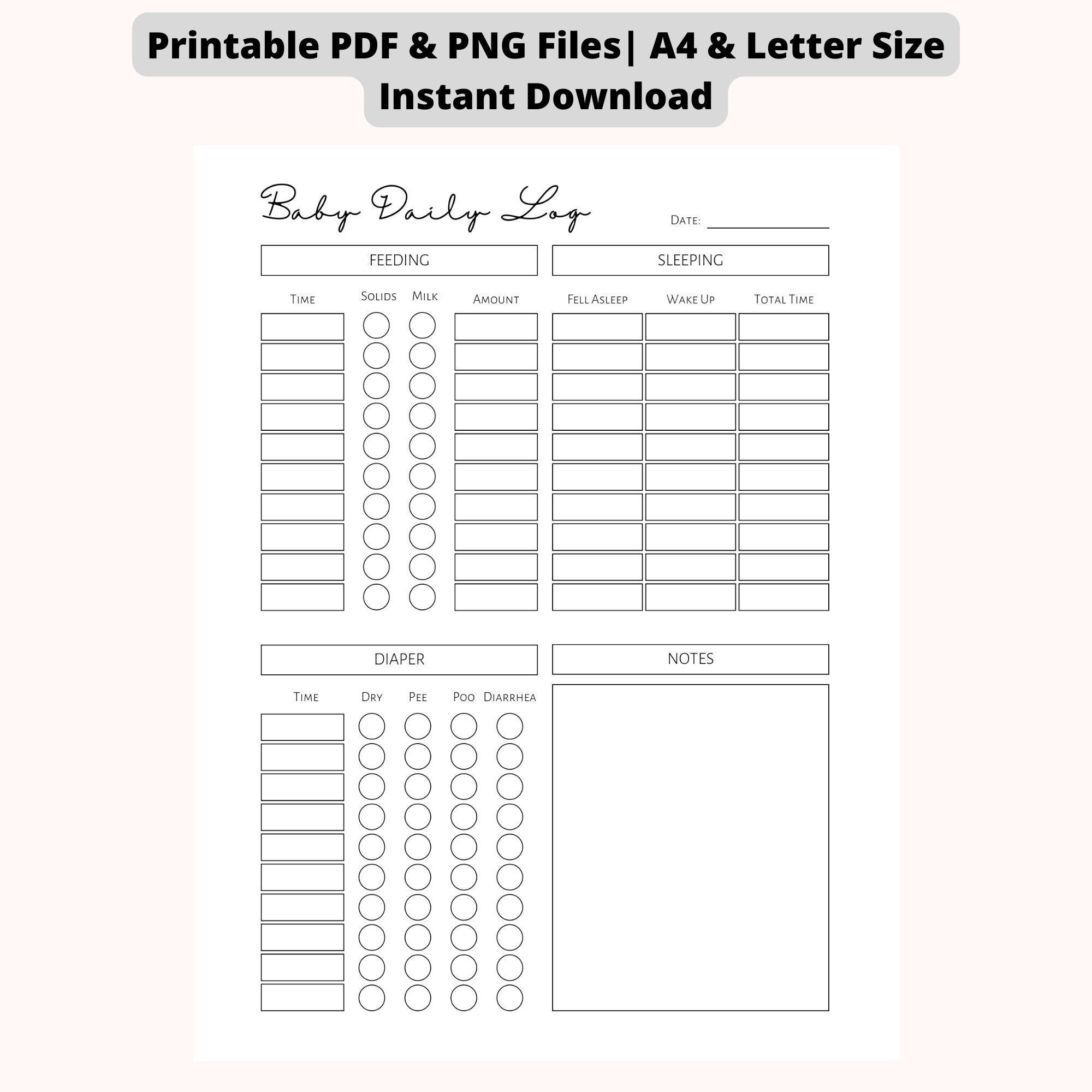 PRINTABLE Baby Daily Log | Infant Daily Log | Baby Feeding Log ...