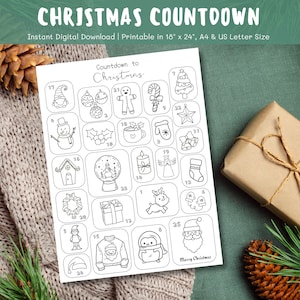 Printable Christmas Countdown, Christmas Coloring Page for Kids ...