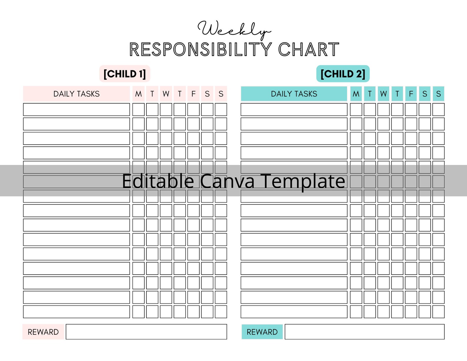 EDITABLE Multiple Kids Weekly Chore Chart | 2 Kids Chore Chart | Daily ...