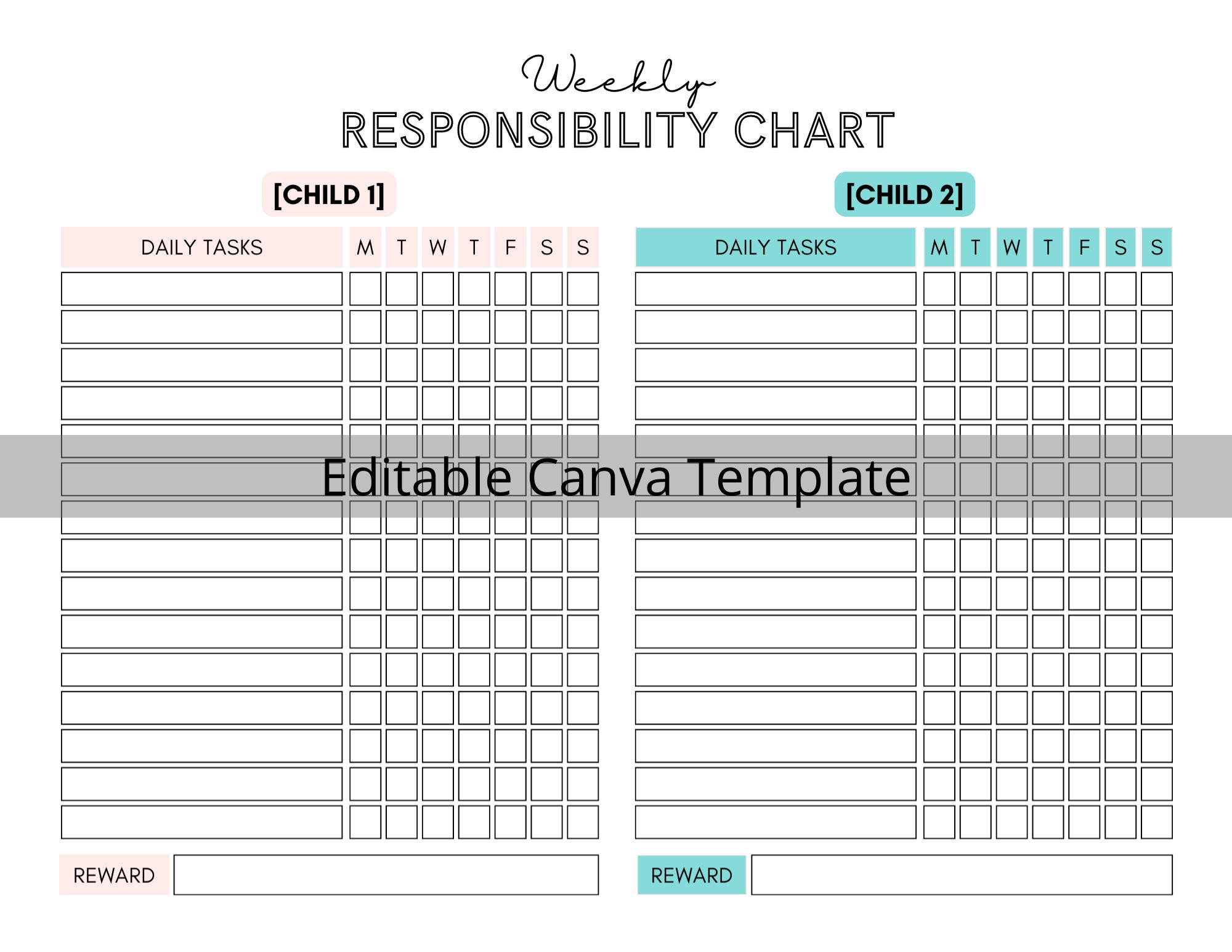 EDITABLE Multiple Kids Weekly Chore Chart | 2 Kids Chore Chart | Daily ...