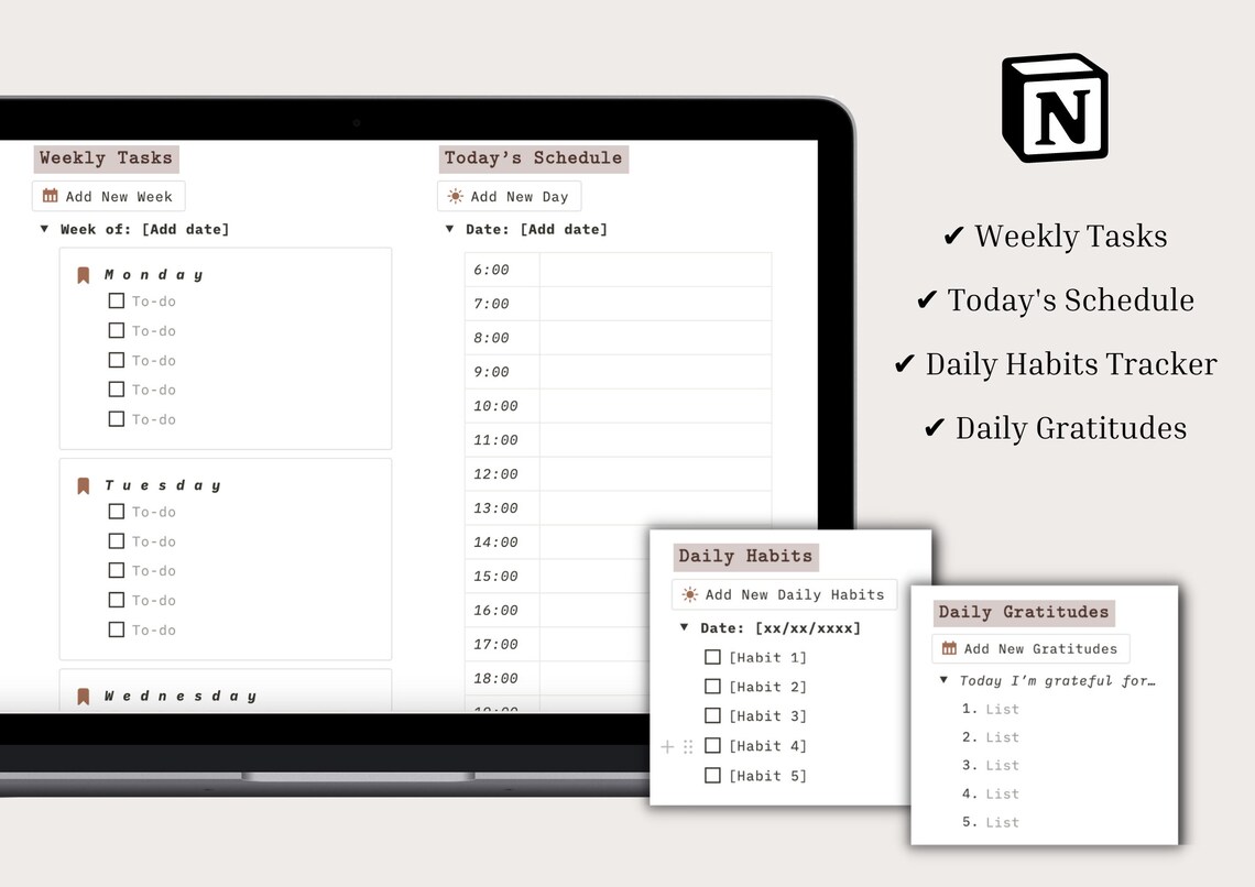 Notion Weekly Planner Template, Digital Planner, Weekly Tasks, Daily ...