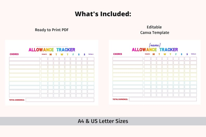 EDITABLE Allowance Chore Chart - Rainbow | Allowance Tracker | Editable ...