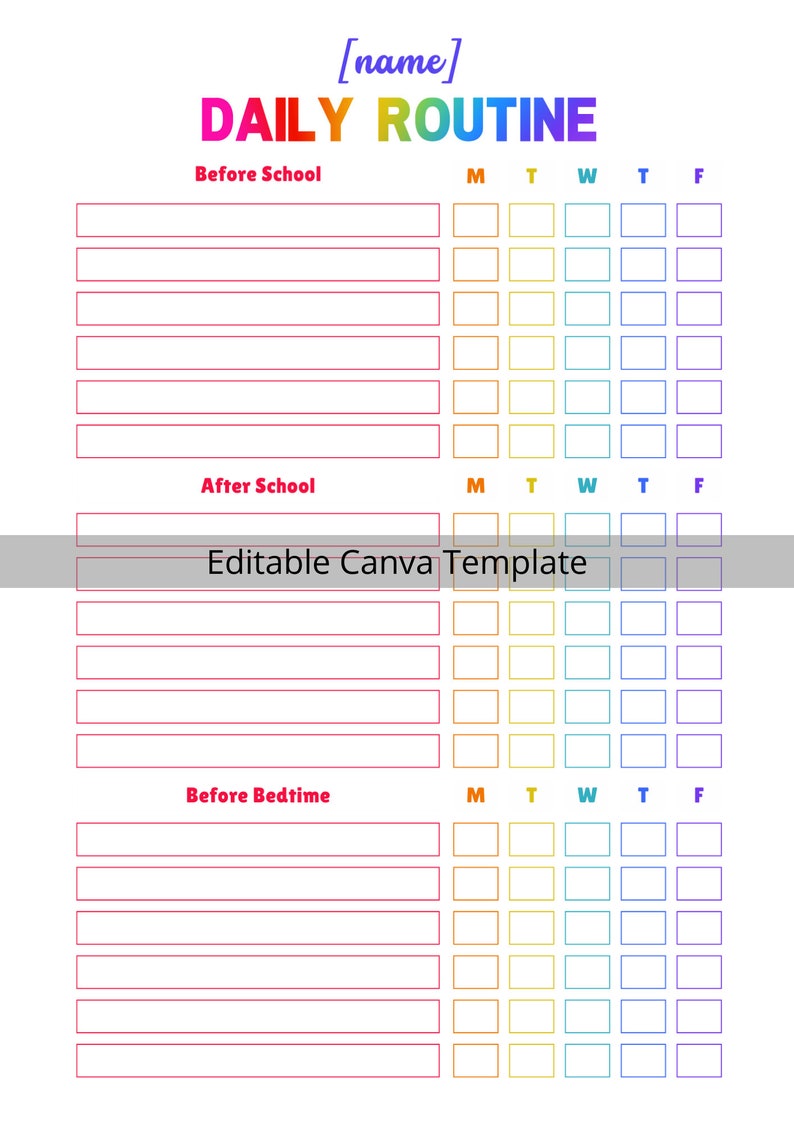 EDITABLE Kids Daily Checklist - Rainbow | Kids Routine Checklist ...