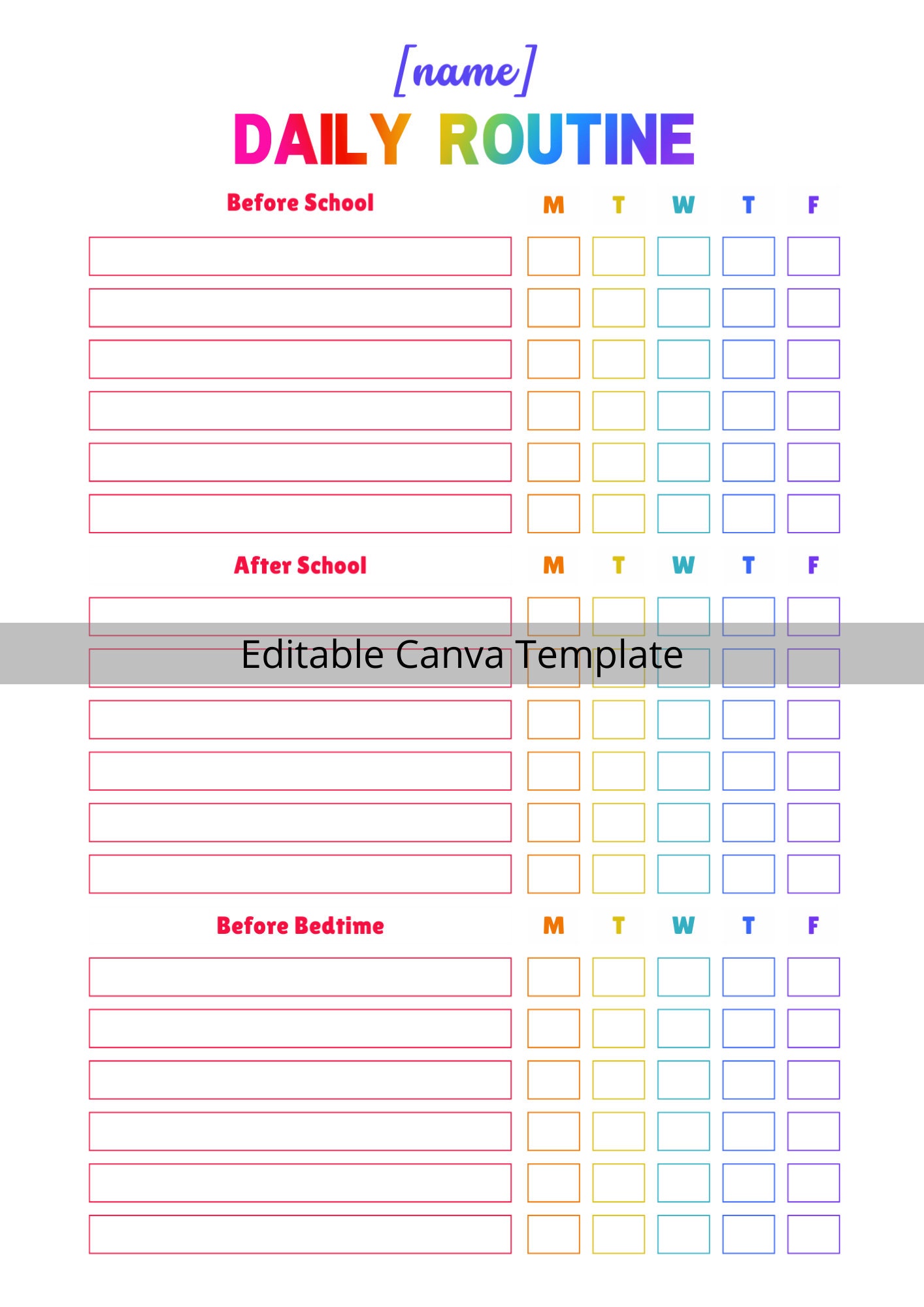 EDITABLE Kids Daily Checklist Rainbow Kids Routine Checklist Daily ...