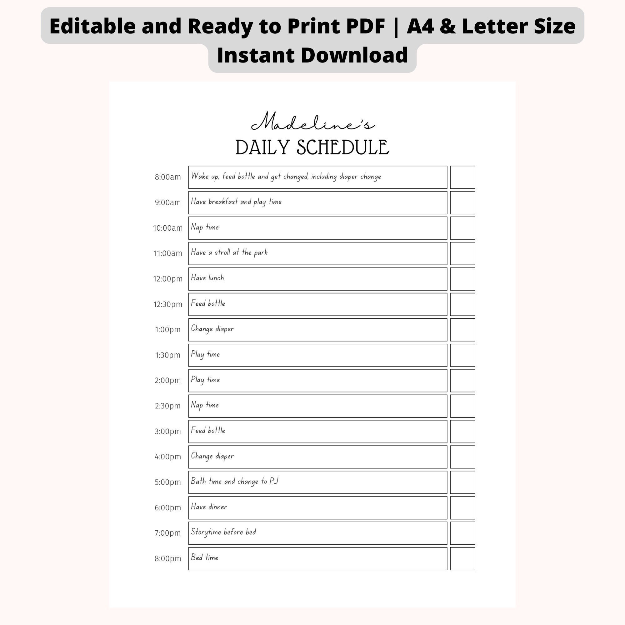 EDITABLE Daily Schedule Checklist - Minimalist | Babies & Kids Routine ...