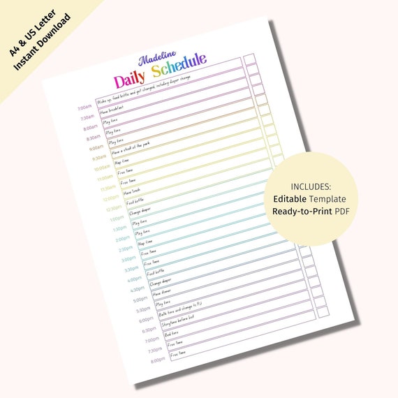 EDITABLE Daily Schedule Checklist Minimalist Babies & Kids - Etsy