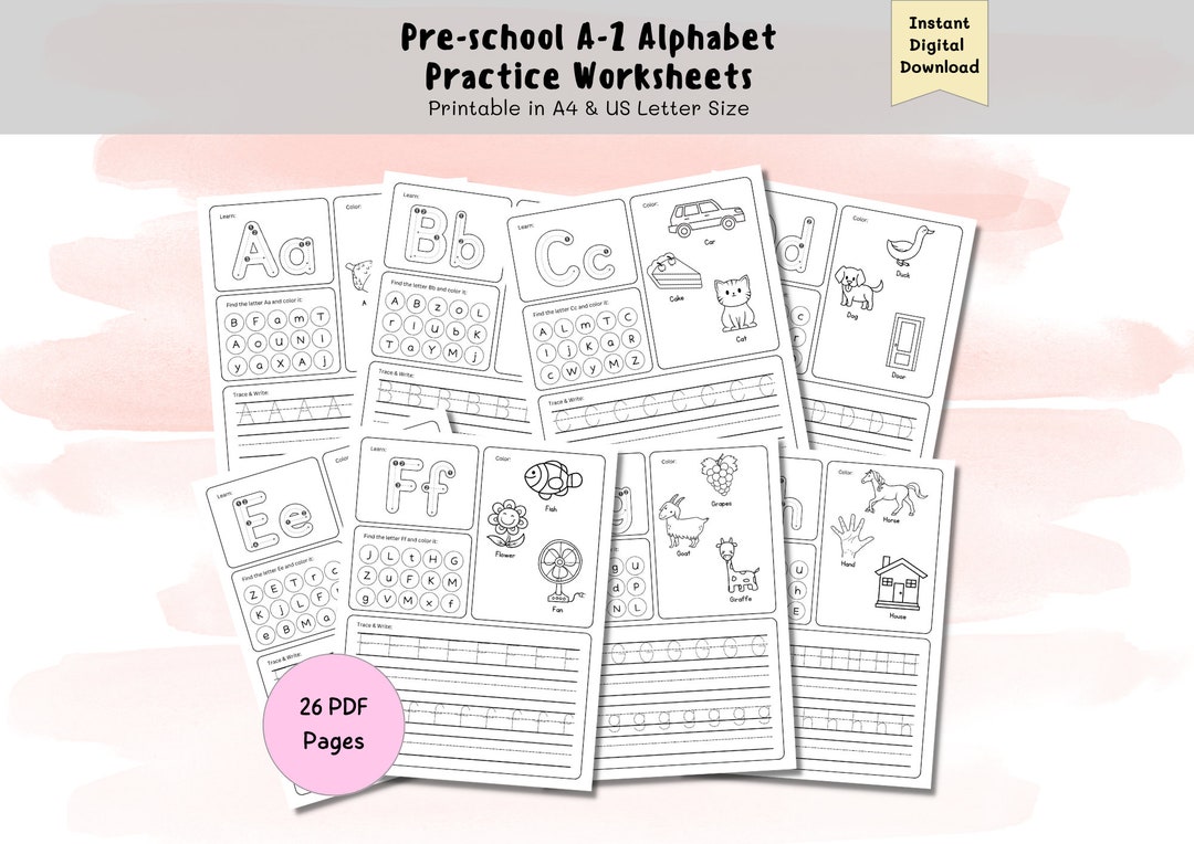Preschool A-Z Upper & Lowercase Alphabet Practice Worksheets, Toddlers ...