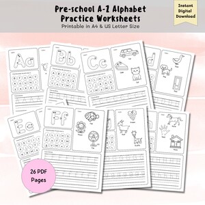 Preschool A-Z Upper & Lowercase Alphabet Practice Worksheets, Toddlers ...