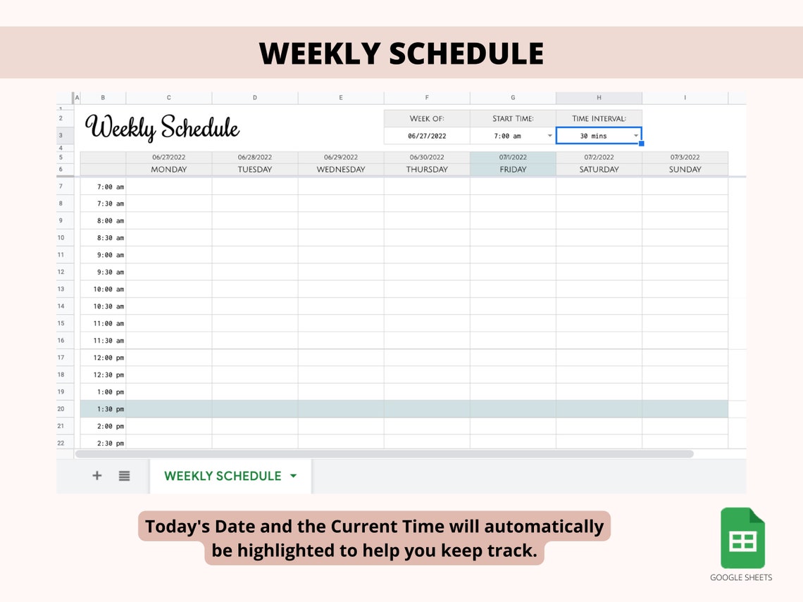 Weekly Schedule Google Sheets Daily Schedule Digital Weekly Schedule ...