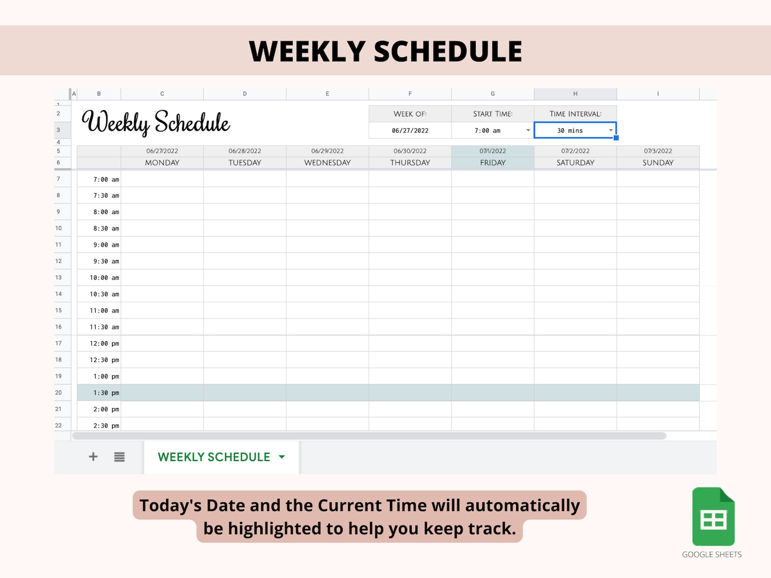 Weekly Schedule Google Sheets Daily Schedule Digital Weekly Schedule ...