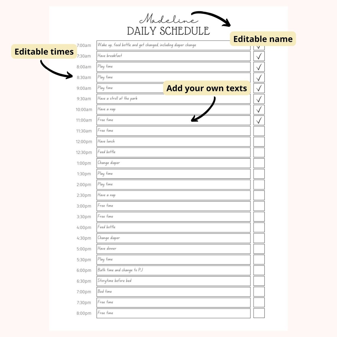 EDITABLE Daily Schedule Checklist - Minimalist | Babies & Kids Routine ...