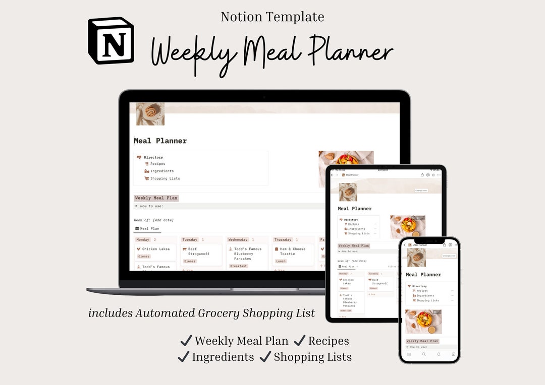 Notion Weekly Meal Planner Template, Notion Template, Meal Plan ...