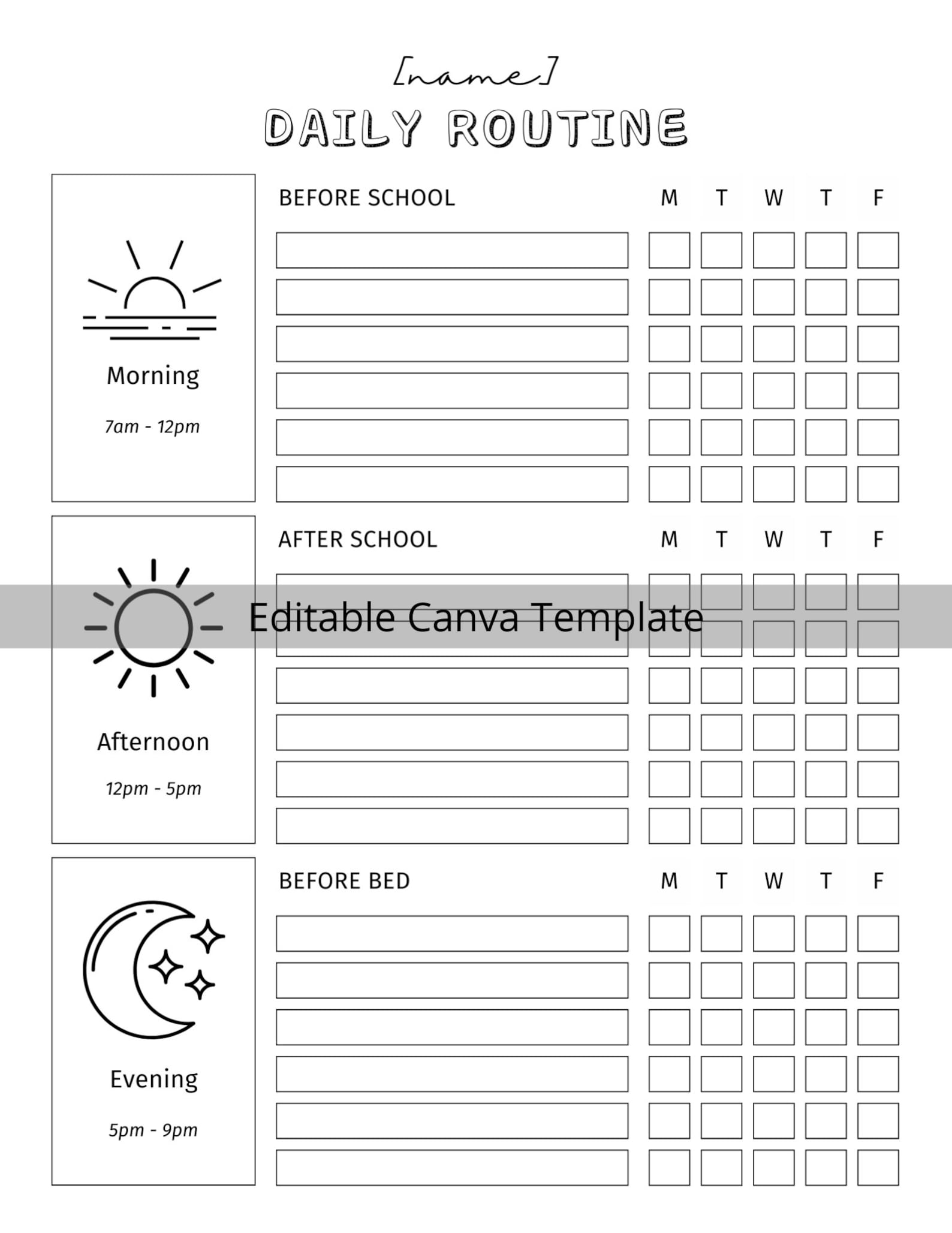 Editable Kids Daily Routine Checklist: Printable Responsibility Chart ...