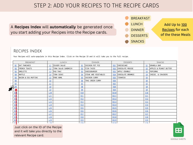 Editable Meal Planner and Grocery List Google Sheets Spreadsheet ...