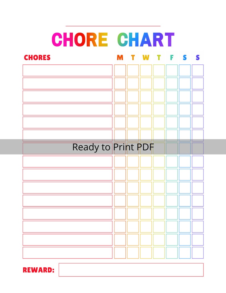 EDITABLE Kids Daily Chore Chart Rainbow Kids Reward Chore Chart ...
