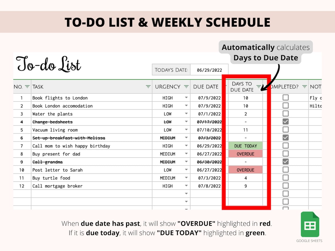 To Do List and Weekly Schedule Google Sheets Daily Schedule to Do List ...