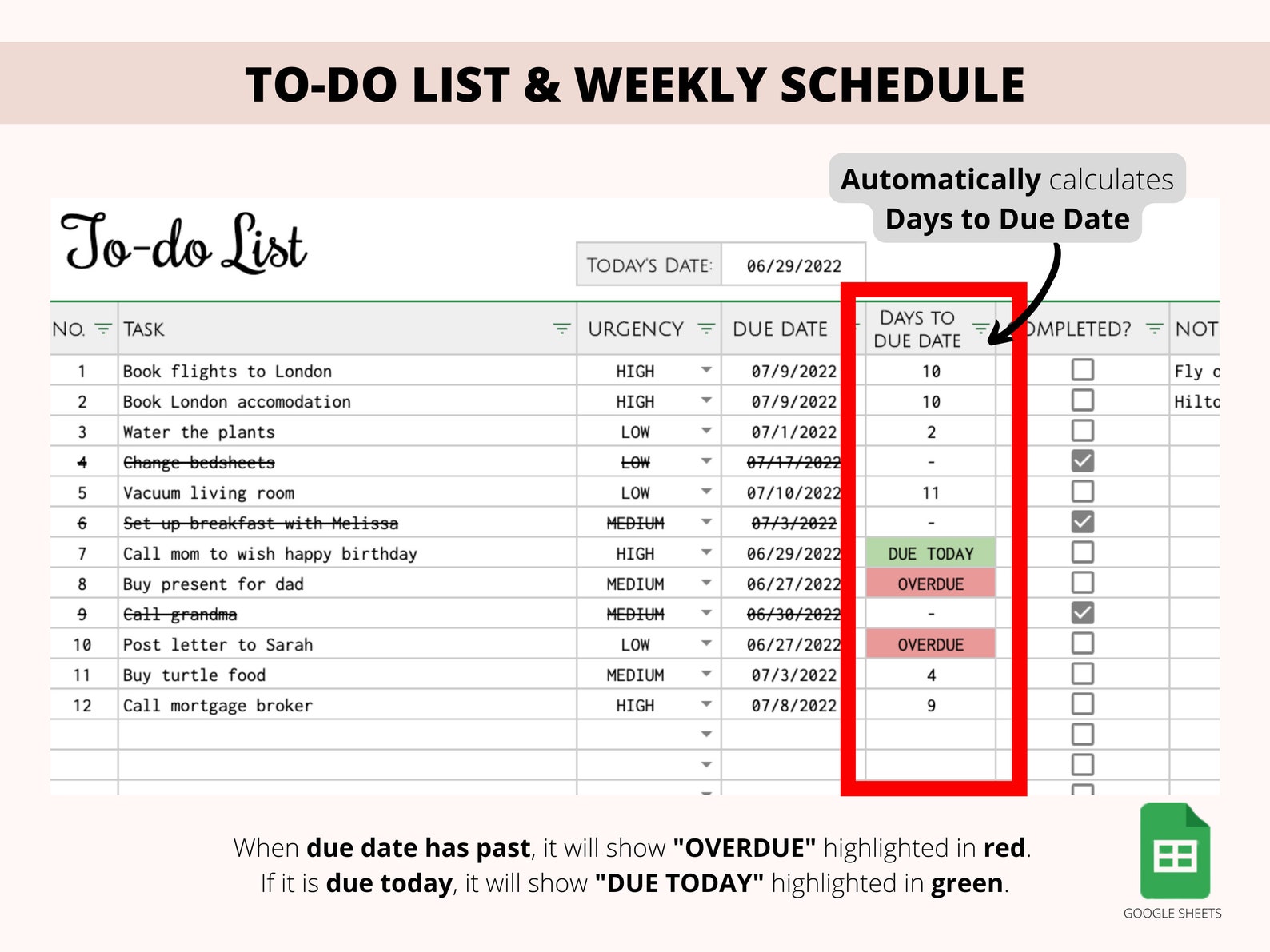 To Do List and Weekly Schedule Google Sheets | Daily Schedule | to Do ...
