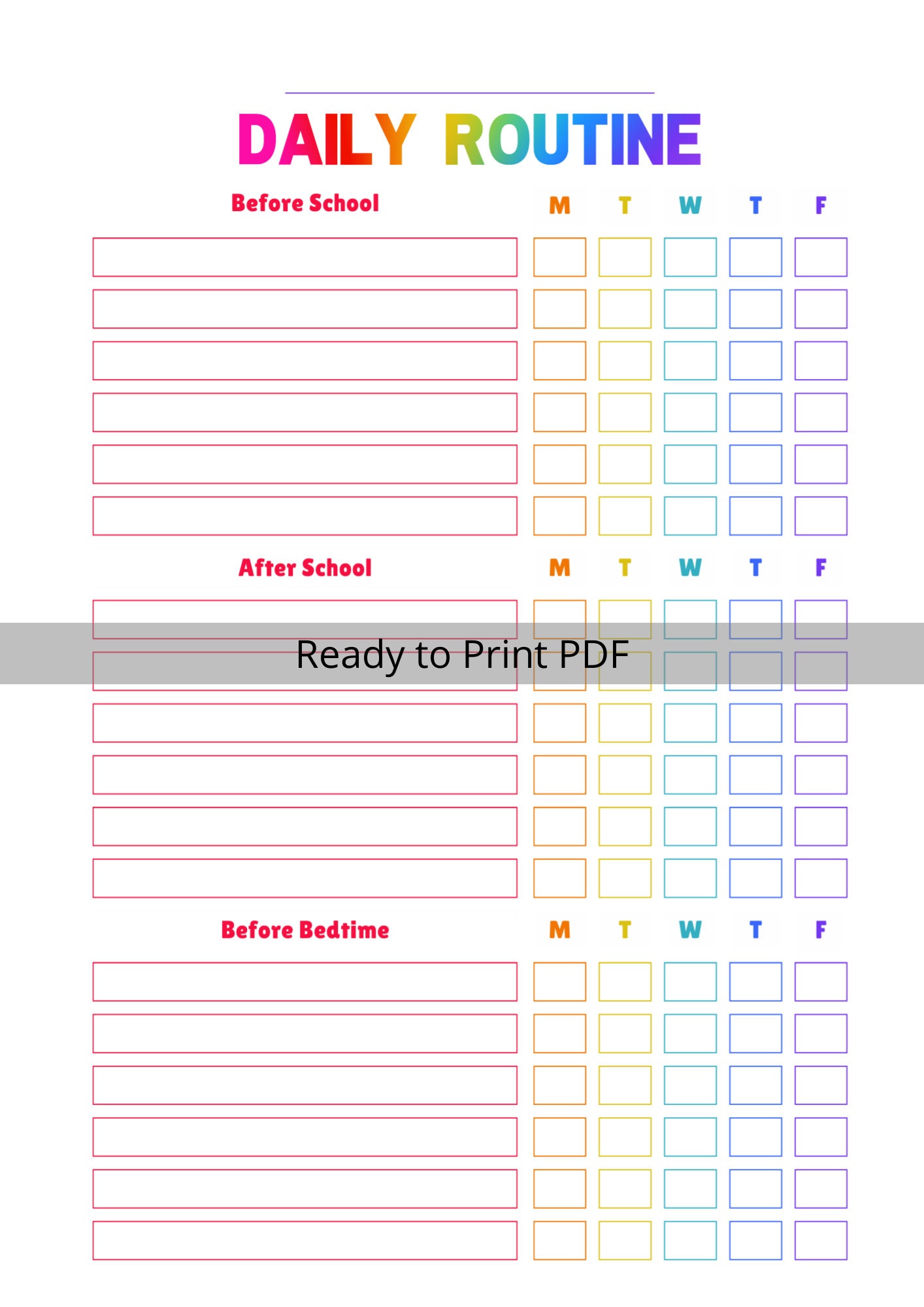 EDITABLE Kids Daily Checklist Rainbow Kids Routine Checklist Daily ...