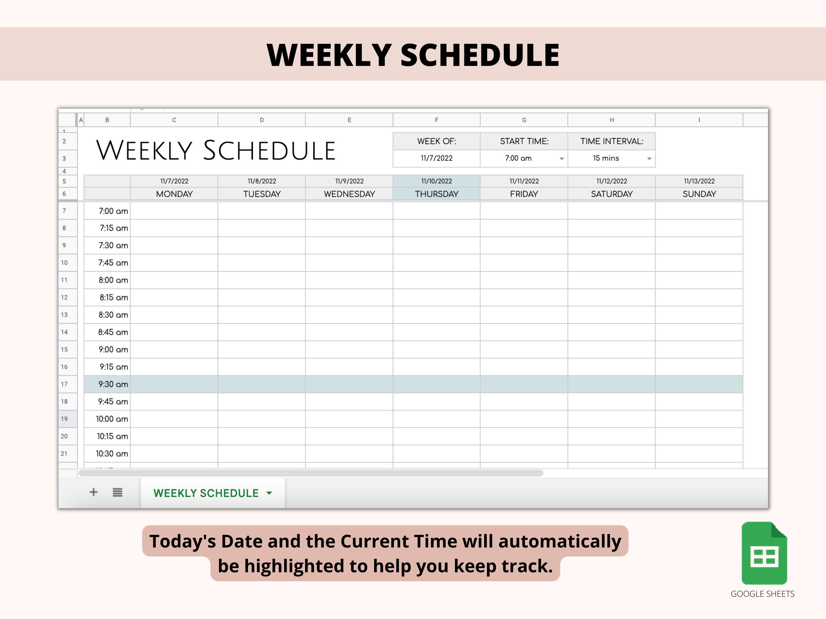 Weekly Schedule Google Sheets | Daily Schedule | Digital Weekly ...